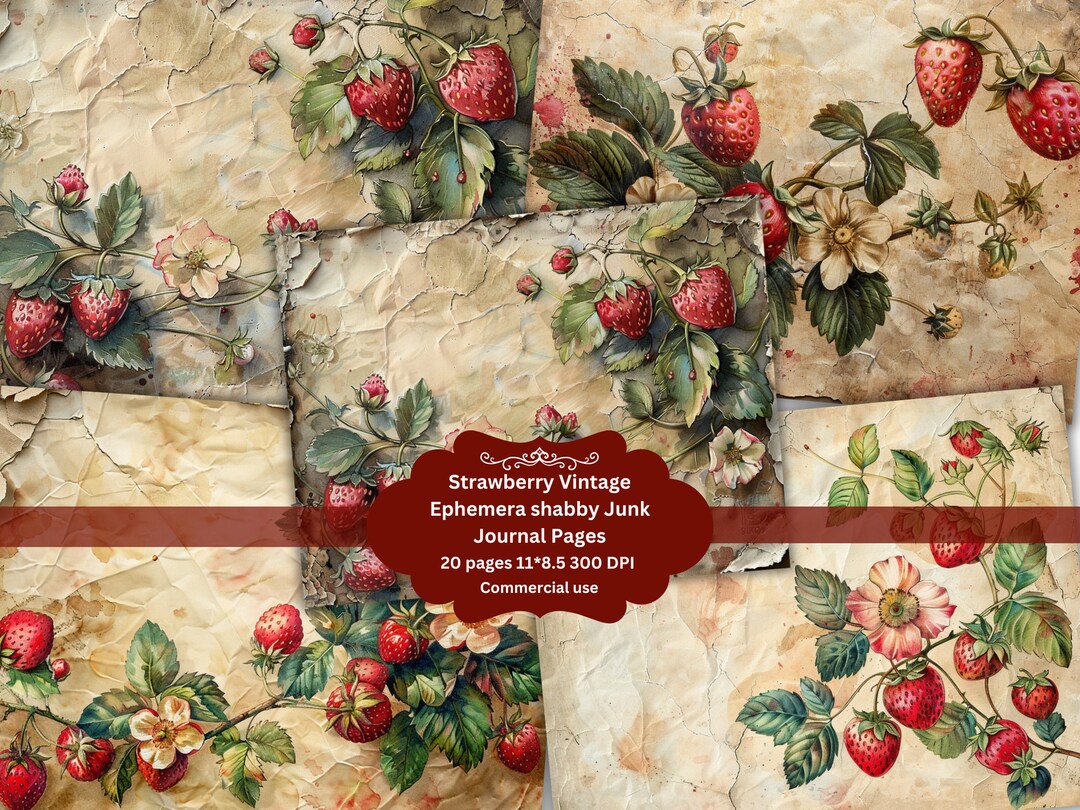 Strawberries Junk Journal Kit Vintage Ephemera Journal Strawberry ...