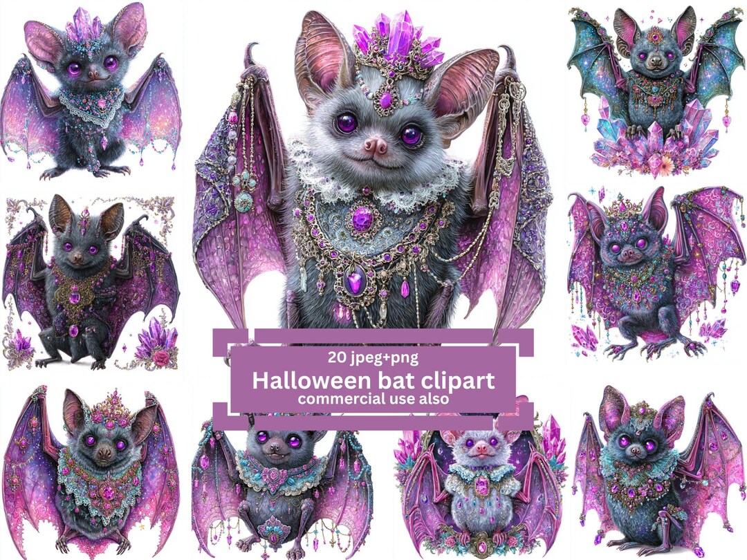 Gothic Purple Bat Clipart | Halloween Bat JPG & PNG | Fairy Light Bat ...
