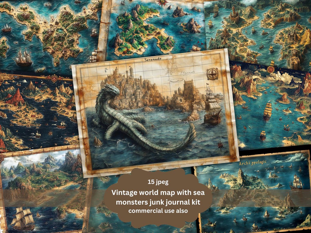 Vintage Digital Old Map Junk Journal, World Maps Printable Ephemera ...