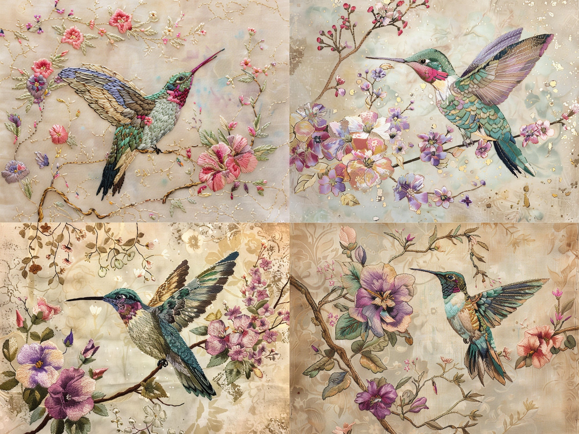 Embroidery Hummingbirds Sublimation Fabric Junk Journal Kit ...