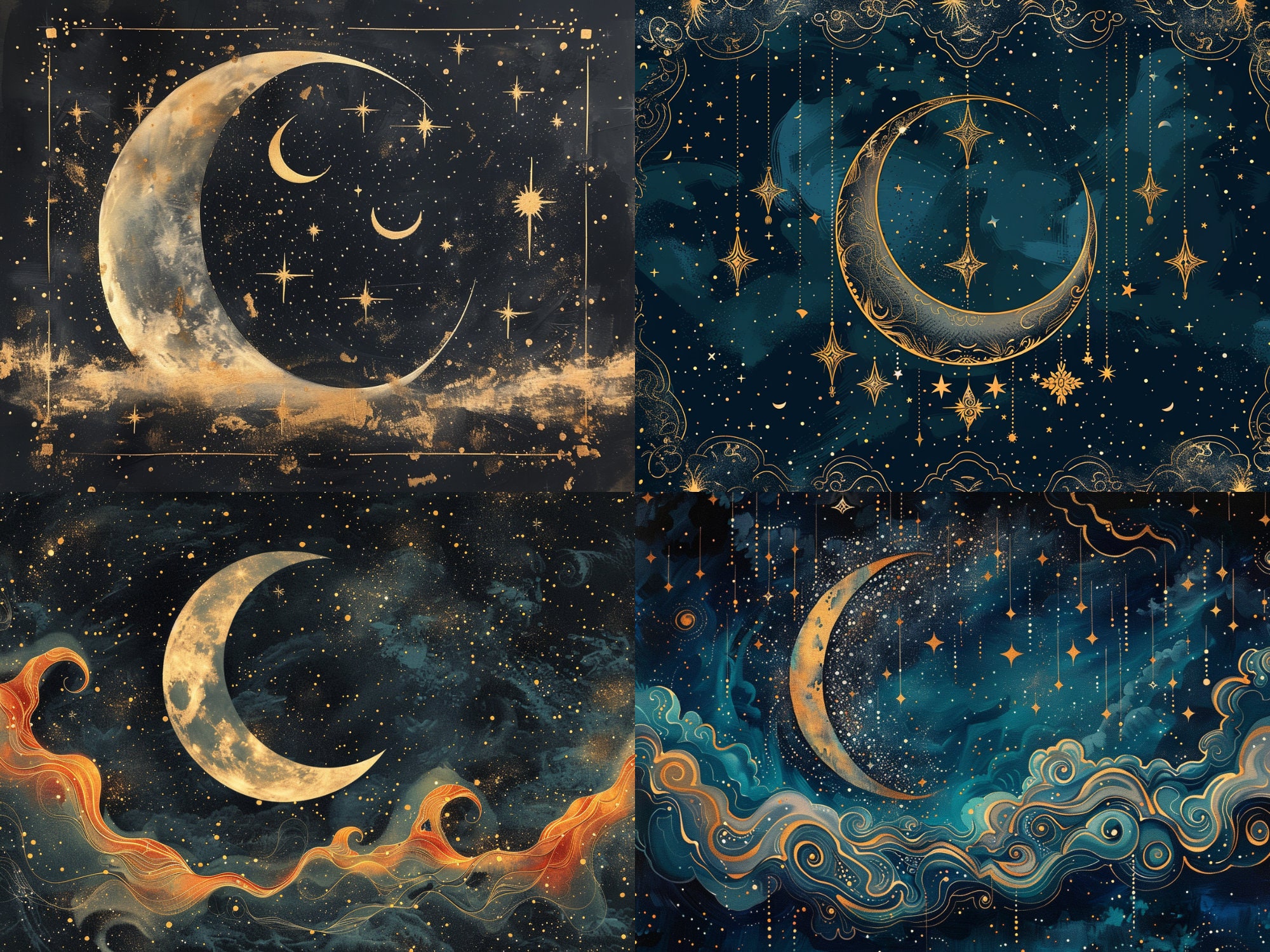Celestial Crescent Cosmic Sky Moon Junk Journal Printable Kit Celestial ...