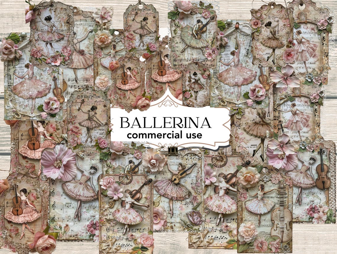 Beautiful Ballerina Tag Junk Journal Pages, Digital Scrapbook Paper Kit ...