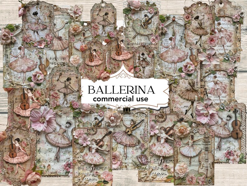 Beautiful Ballerina Tag Junk Journal Pages, Digital Scrapbook Paper Kit ...