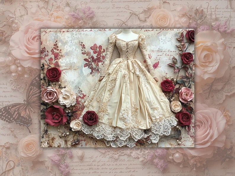 Lace Wedding Dress Junk Journal Kit: Vintage Floral Ephemera (digital ...