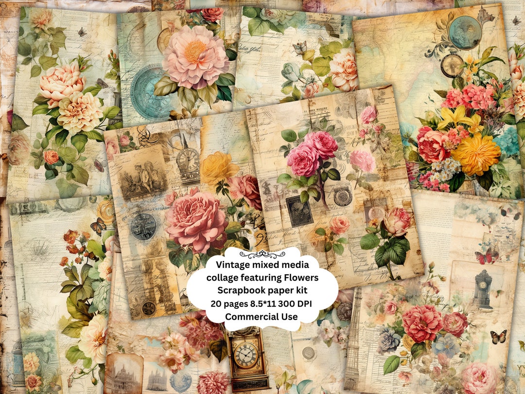 Vintage Flowers Junk Journal Kit Floral Junk Journal Pages Pink Vintage ...