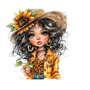 Sunflower Black Girl Clipart: Floral PNG & JPG Bundle (digital Download ...