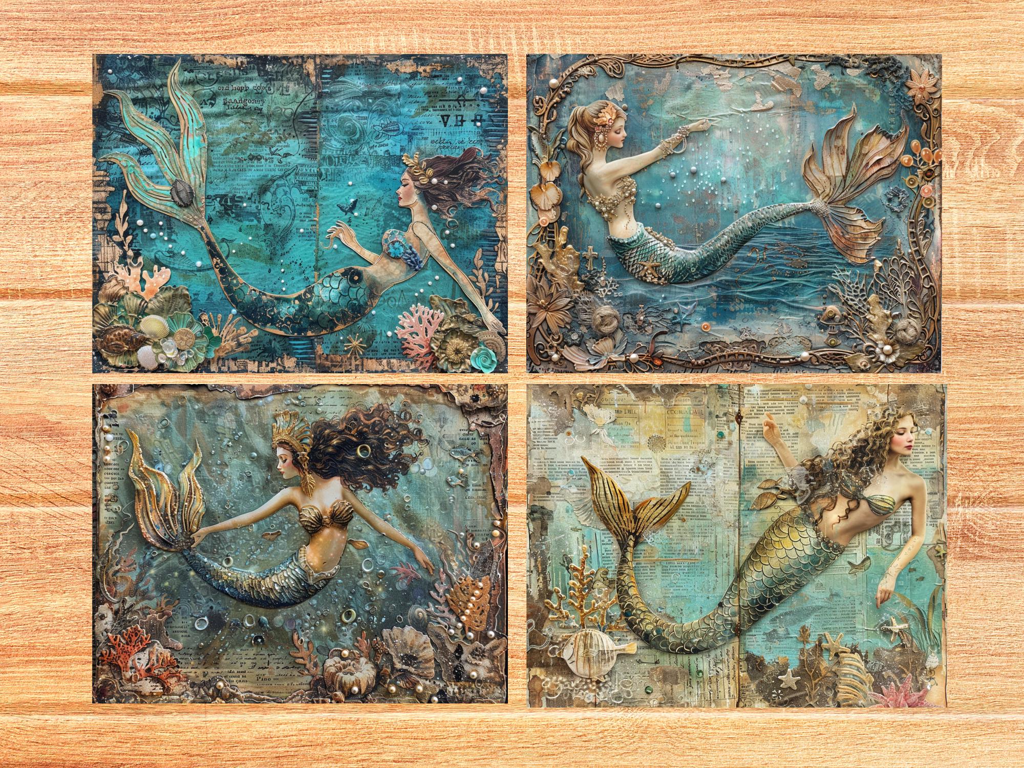 Vintage Mermaid Junk Journal Kit Ocean Digital Paper for Scrapbooking ...