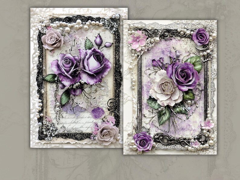 Vintage Lace Purple Junk Journal Kit, Shabby Chic Collage Sheets ...