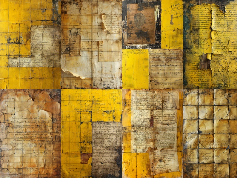 Distressed Yellow Journal Pages, Digital Junk Scrapbook Paper Kit ...