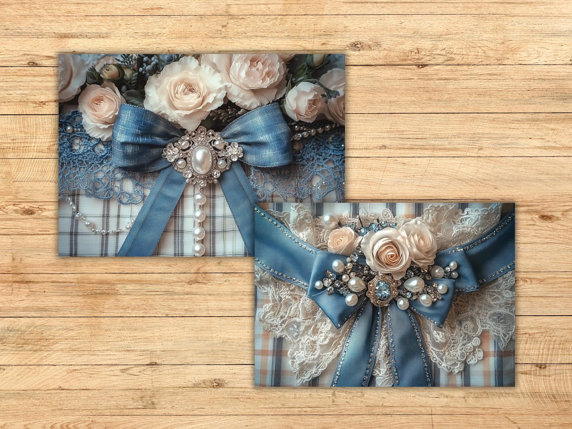 Blue Pearl Bow Lace Pages for Floral Scrapbooking and Junk Journal ...