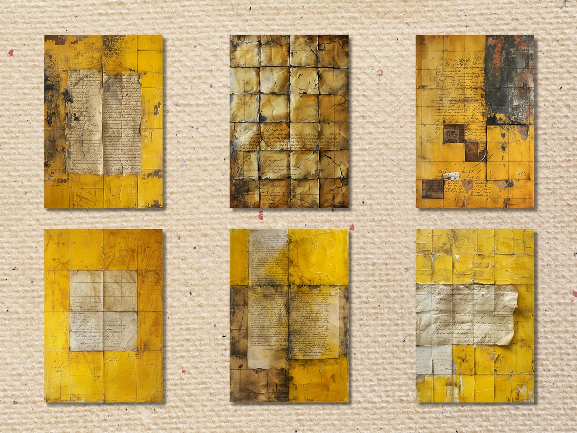 Distressed Yellow Journal Pages, Digital Junk Scrapbook Paper Kit ...