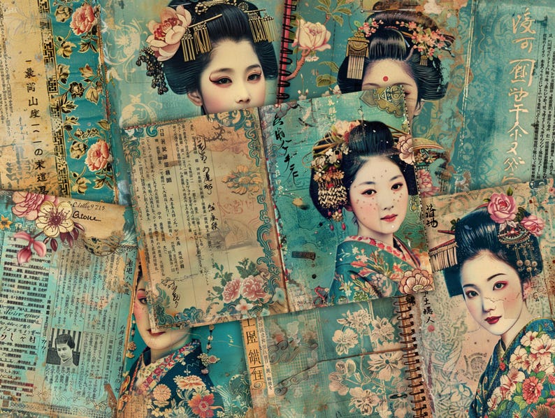 Vintage Asian Old Japan Junk Journal Kit, Journal Ephemera, Printable ...