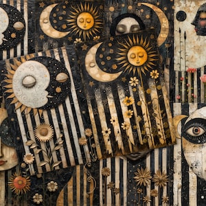 Whimsical Sun & Moon Junk Journal Pages, Digital Scrapbook Paper Kit ...