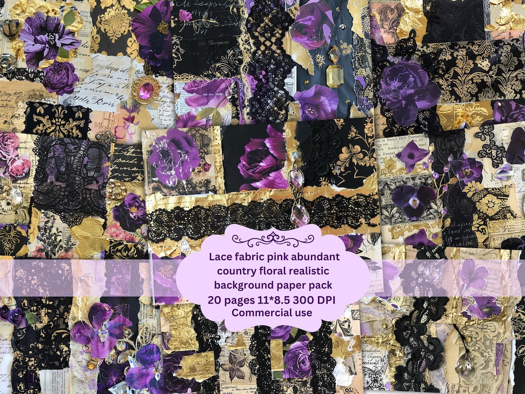 Violet Chic Pattern Sampler Junk Journal Pages, Black Lace Violet ...
