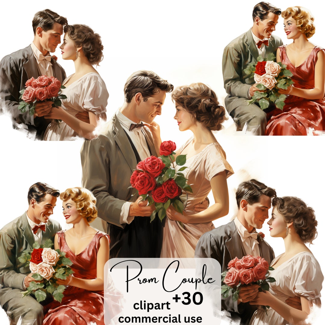 Romantic Prom Couple Clipart Bundle Set Dancing Scrapbook Bundle Craft ...