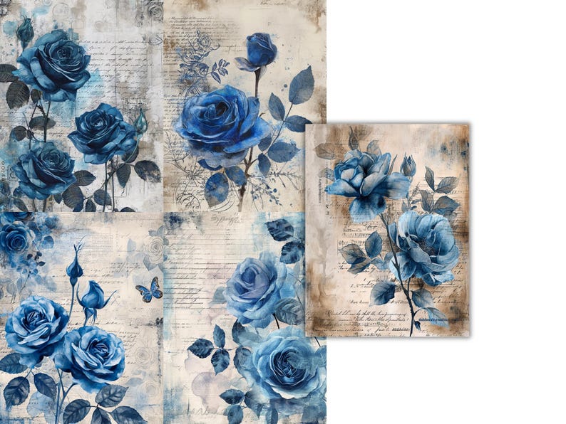 Blue Roses Junk Journal Kit: Vintage Ephemera, Shabby Chic (digital ...