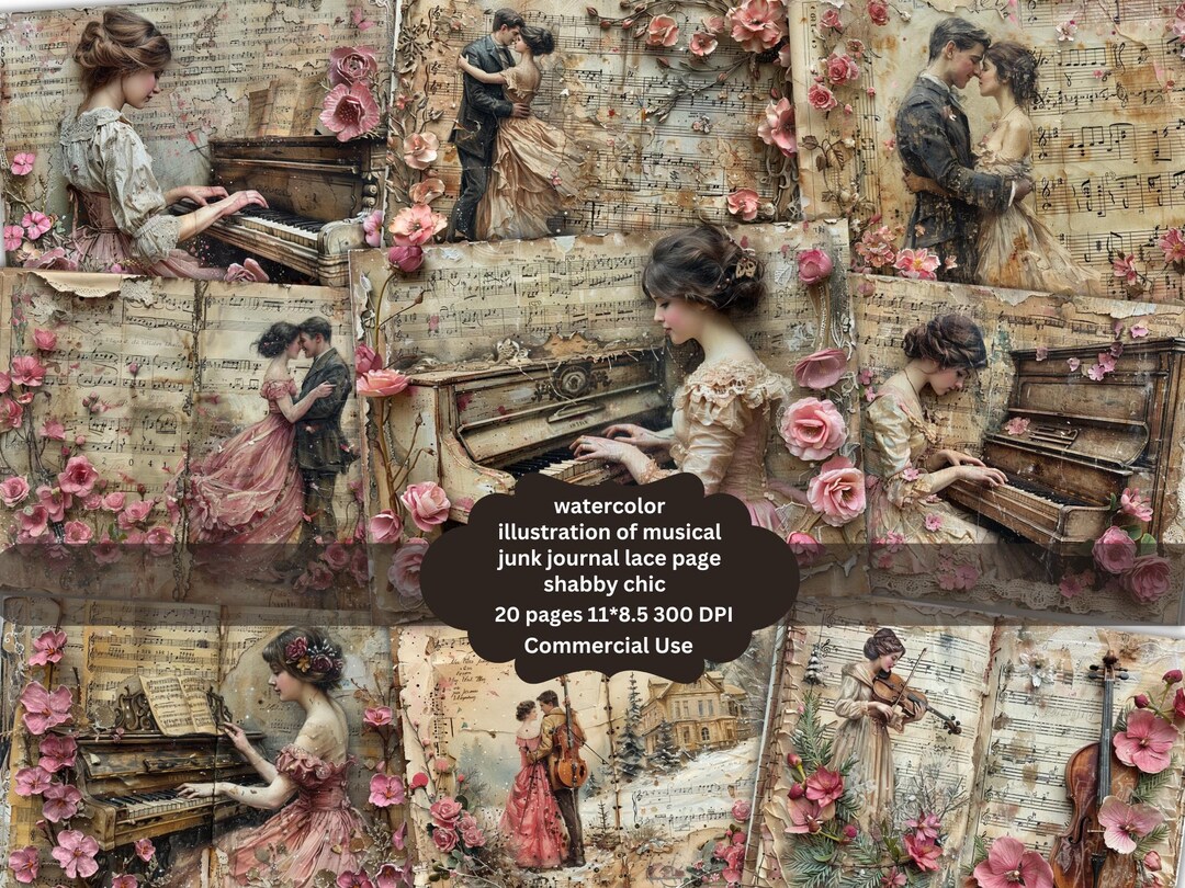 Floral Music Sheet Printable Pages, New Music Sheet Junk Journal Pages ...