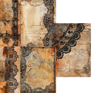 Vintage Lace Textures With Stained Paper, Collage Page in a Junk ...