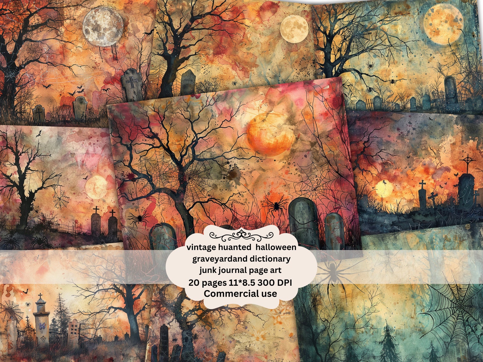 Haunted Graveyard Mansion Junk Journal Pages, Gothic House Scrapbook ...