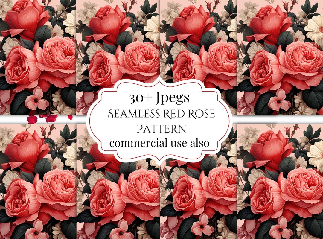 Vintage Watercolor Red Floral, Digital Paper Seamless Shabby Chic ...