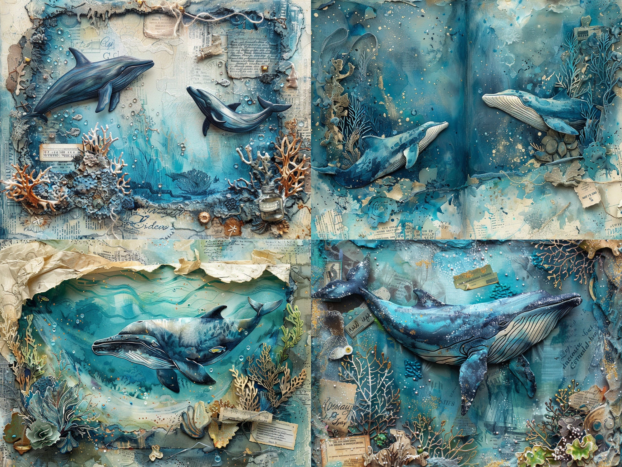 Blue Whale Nautical Sea Junk Journal Kit Grunge Pages Vintage Digital ...