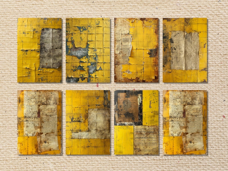 Distressed Yellow Journal Pages, Digital Junk Scrapbook Paper Kit ...