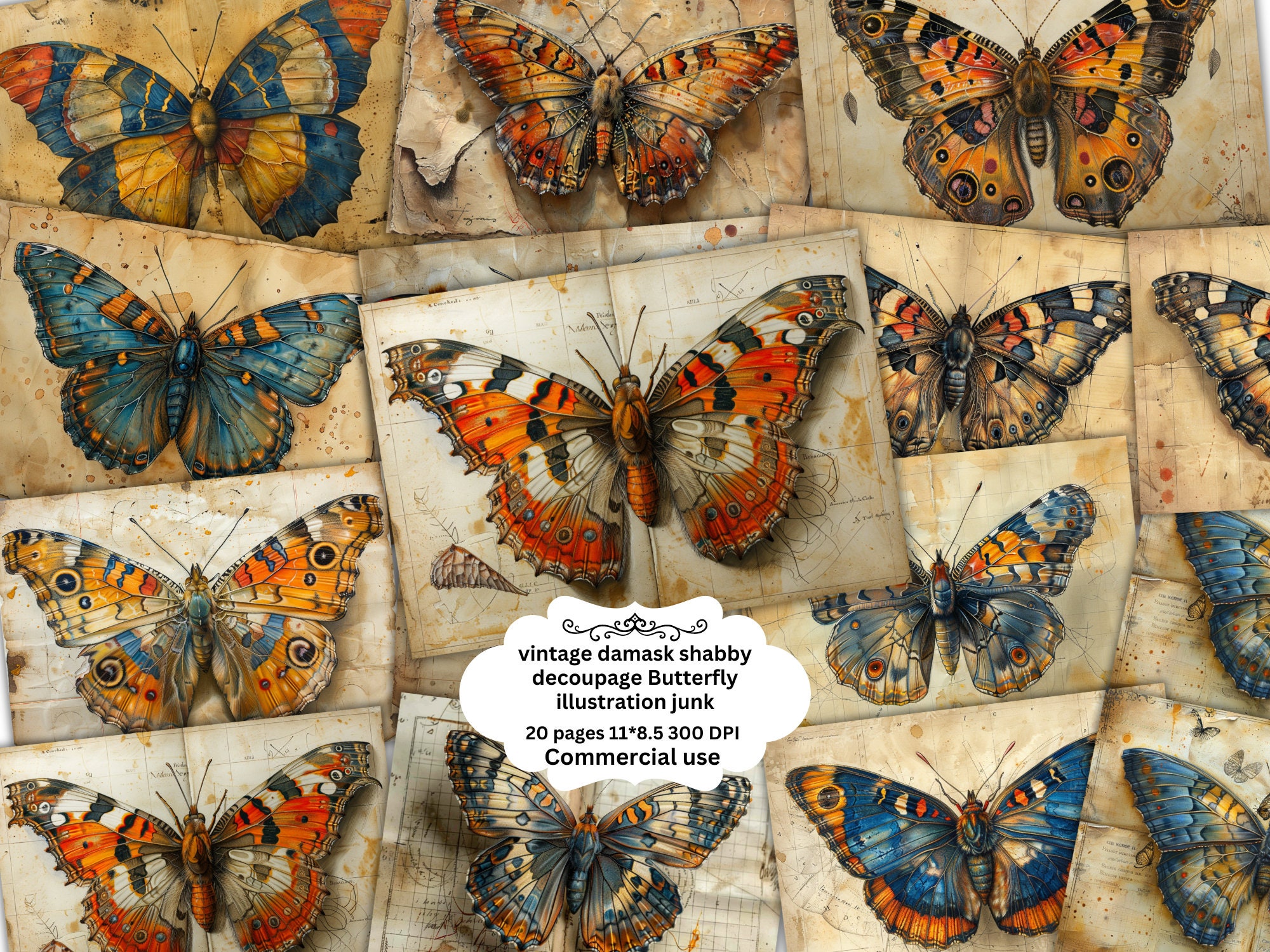 Boho Vintage Butterfly Junk Journal Kit Digital Papers Bohemian ...
