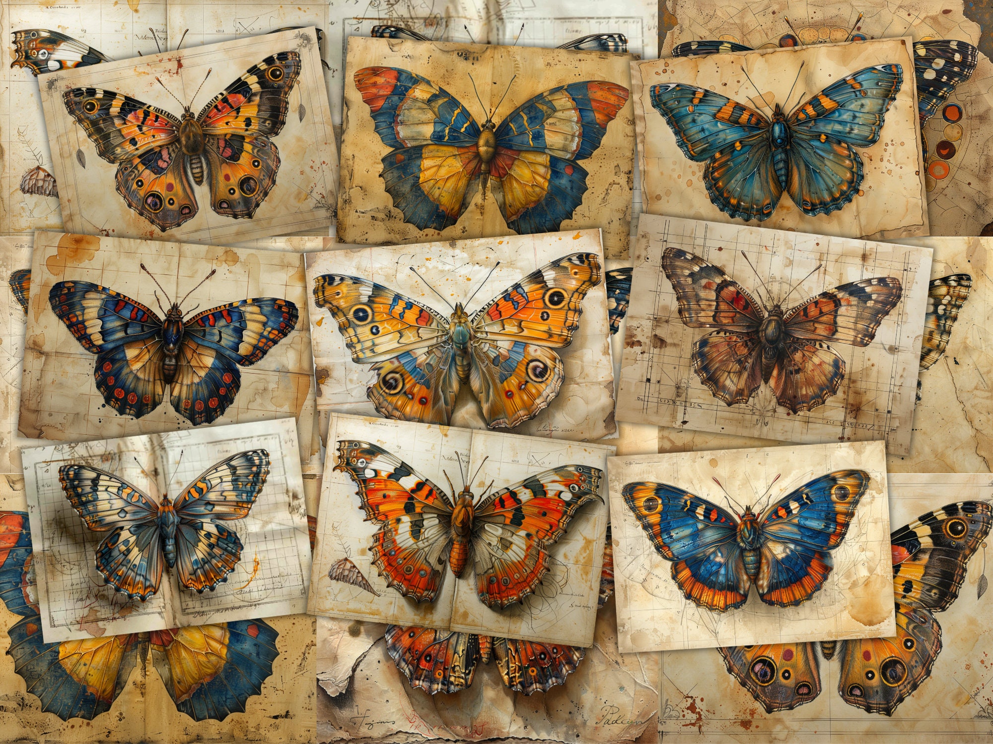 Boho Vintage Butterfly Junk Journal Kit Digital Papers Bohemian ...