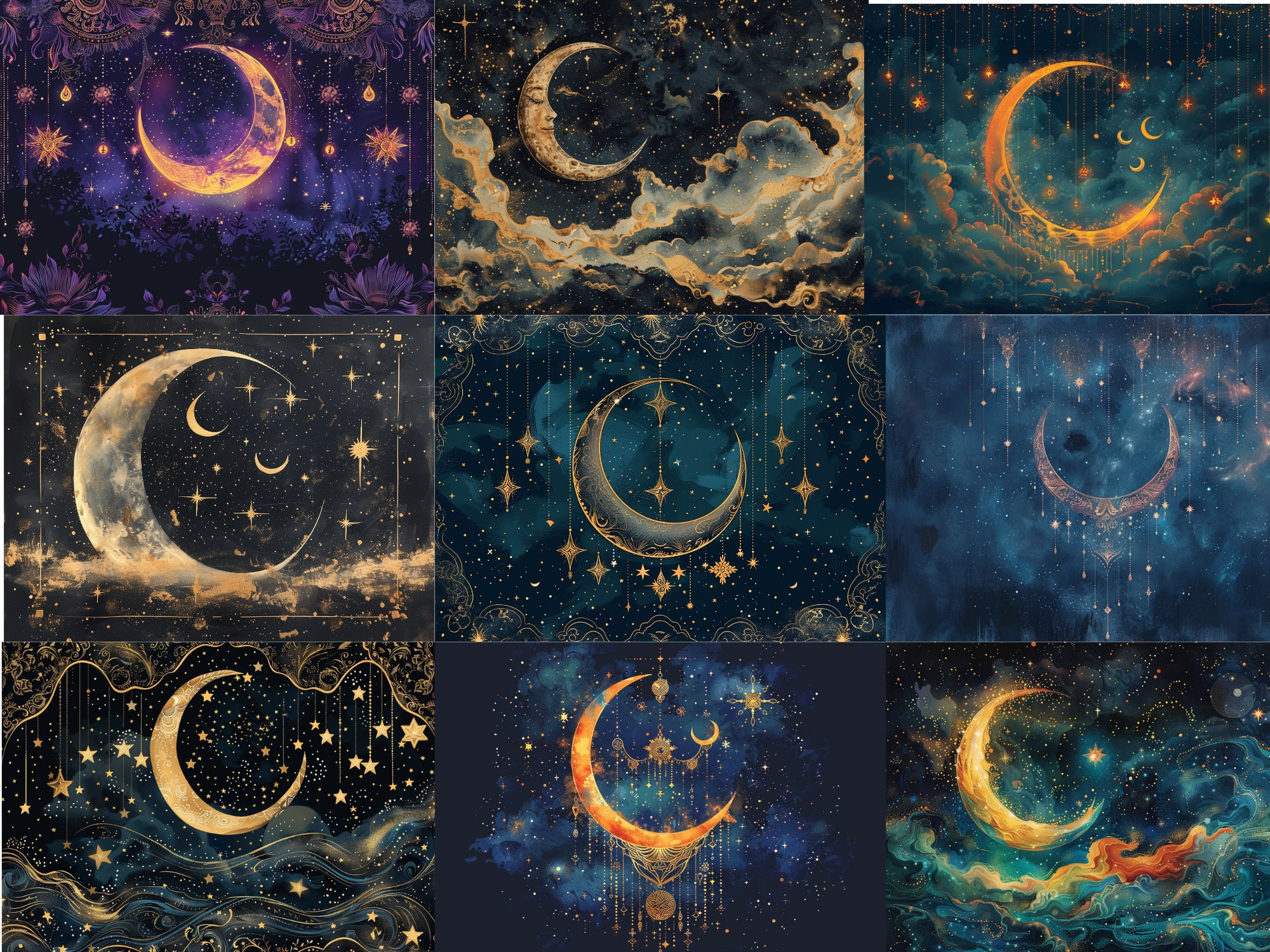 Celestial Crescent Cosmic Sky Moon Junk Journal Printable Kit Celestial ...