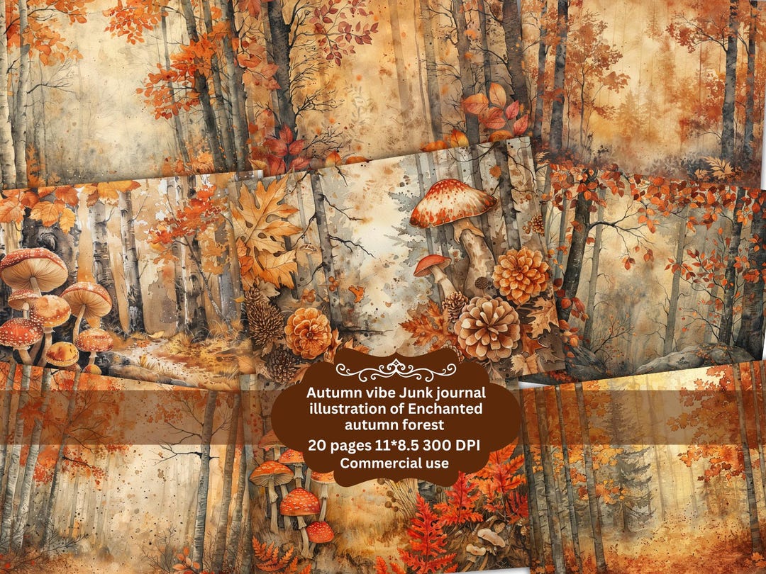 Autumn Enchanted Forest Watercolor Junk Journal Kit Fall Trees ...