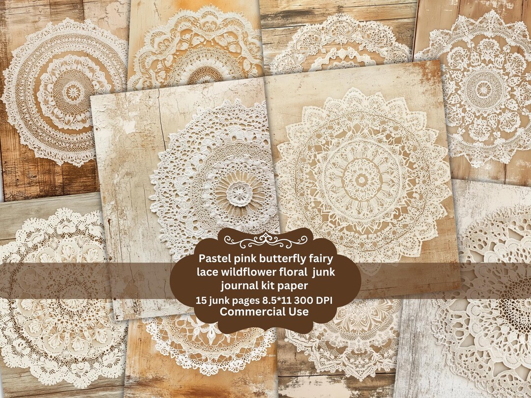 Vintage White Lace Journal Papers, Mandala Lace on Brown Wooden ...