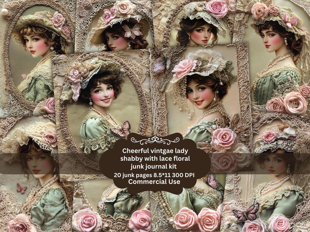 Happy Cheerful Women in Vintage Beautiful Victorian Scrapbook Style ...