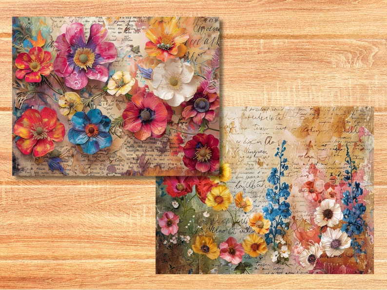 Watercolor Colourful Wildflowers Digital Paper Set, Spring Flowers Junk ...