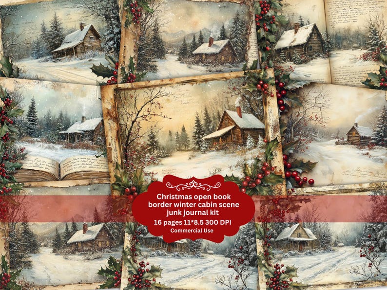 Vintage Christmas Winter Cabin Junk Journal Kit Printable Christmas ...