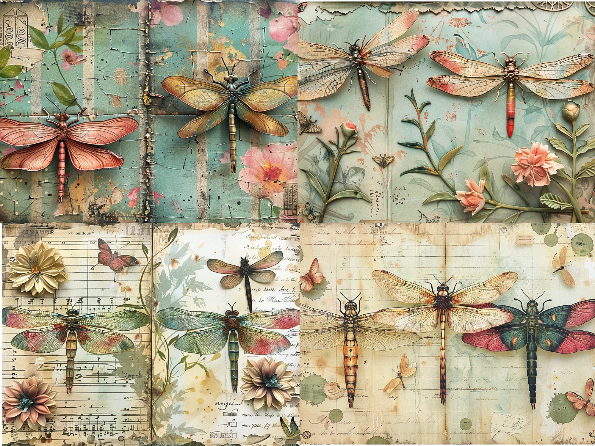 Enchanting Dragonflies Mixed Media, Paper, Dragonfly Junk Journal ...