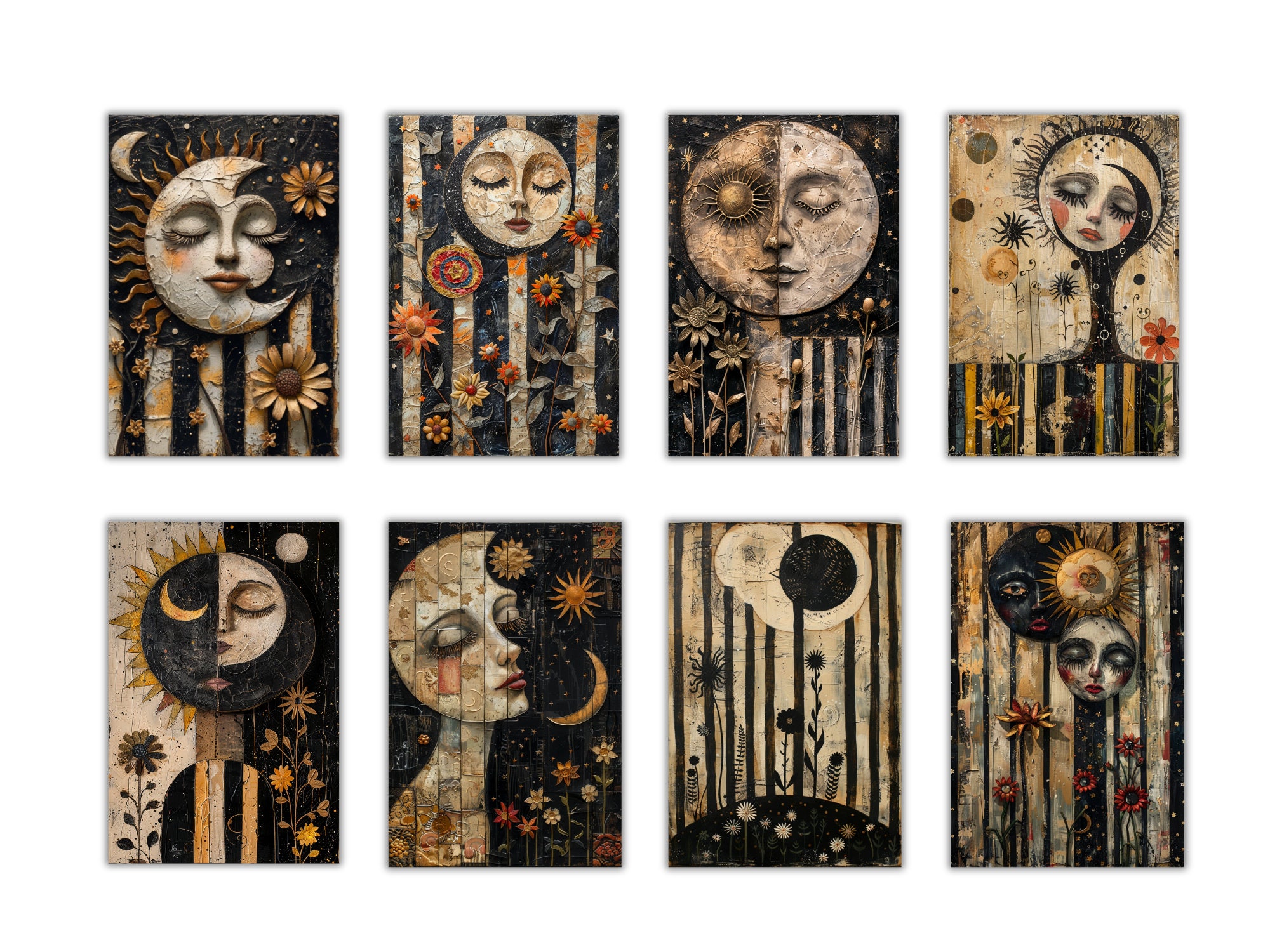 Whimsical Sun & Moon Junk Journal Pages, Digital Scrapbook Paper Kit ...