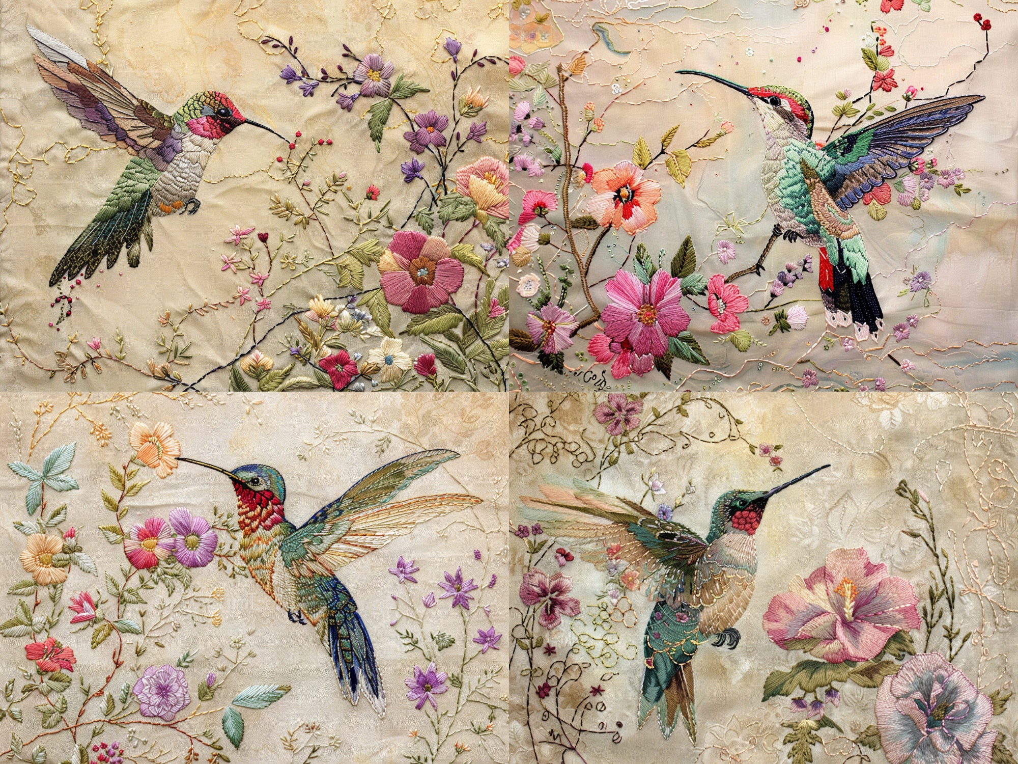 Embroidery Hummingbirds Sublimation Fabric Junk Journal Kit ...