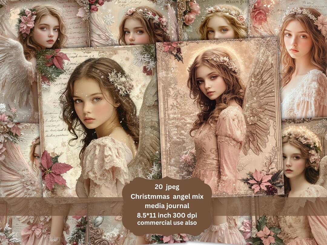 Christmas Beautiful Angels Pink Junk Journal Pages, Christmas Angels ...