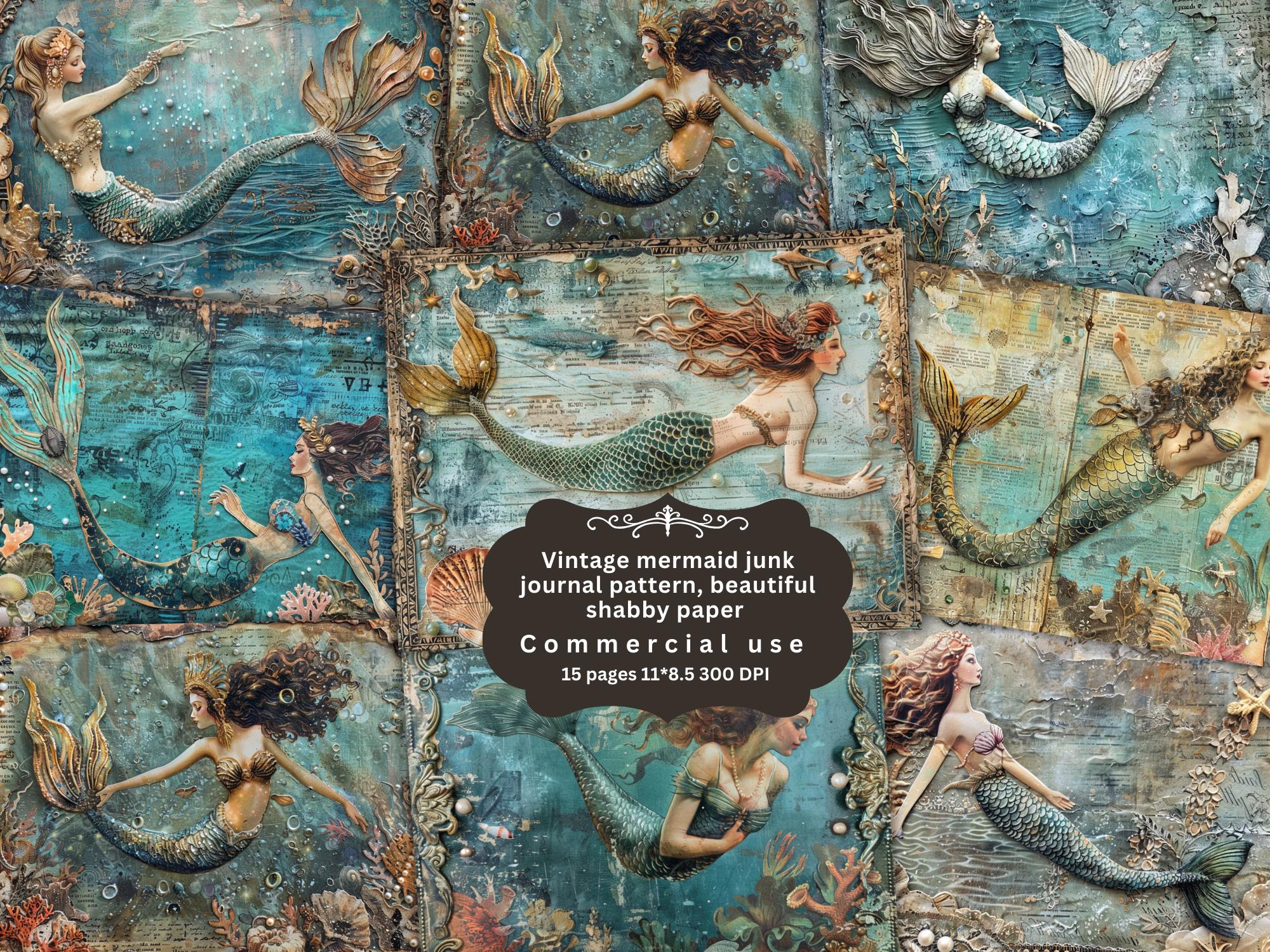 Vintage Mermaid Junk Journal Kit Ocean Digital Paper for Scrapbooking ...