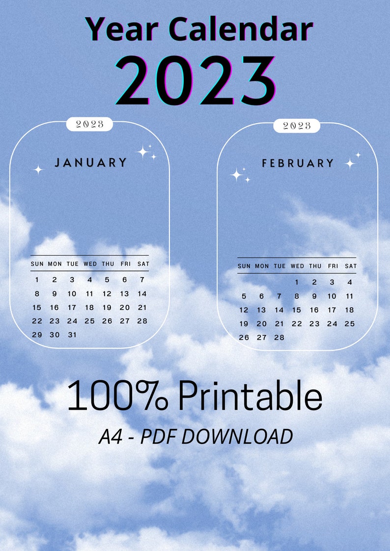 2023 Calendar Printable 2023 Monthly Planner Printable Calendar 2023 A4 ...