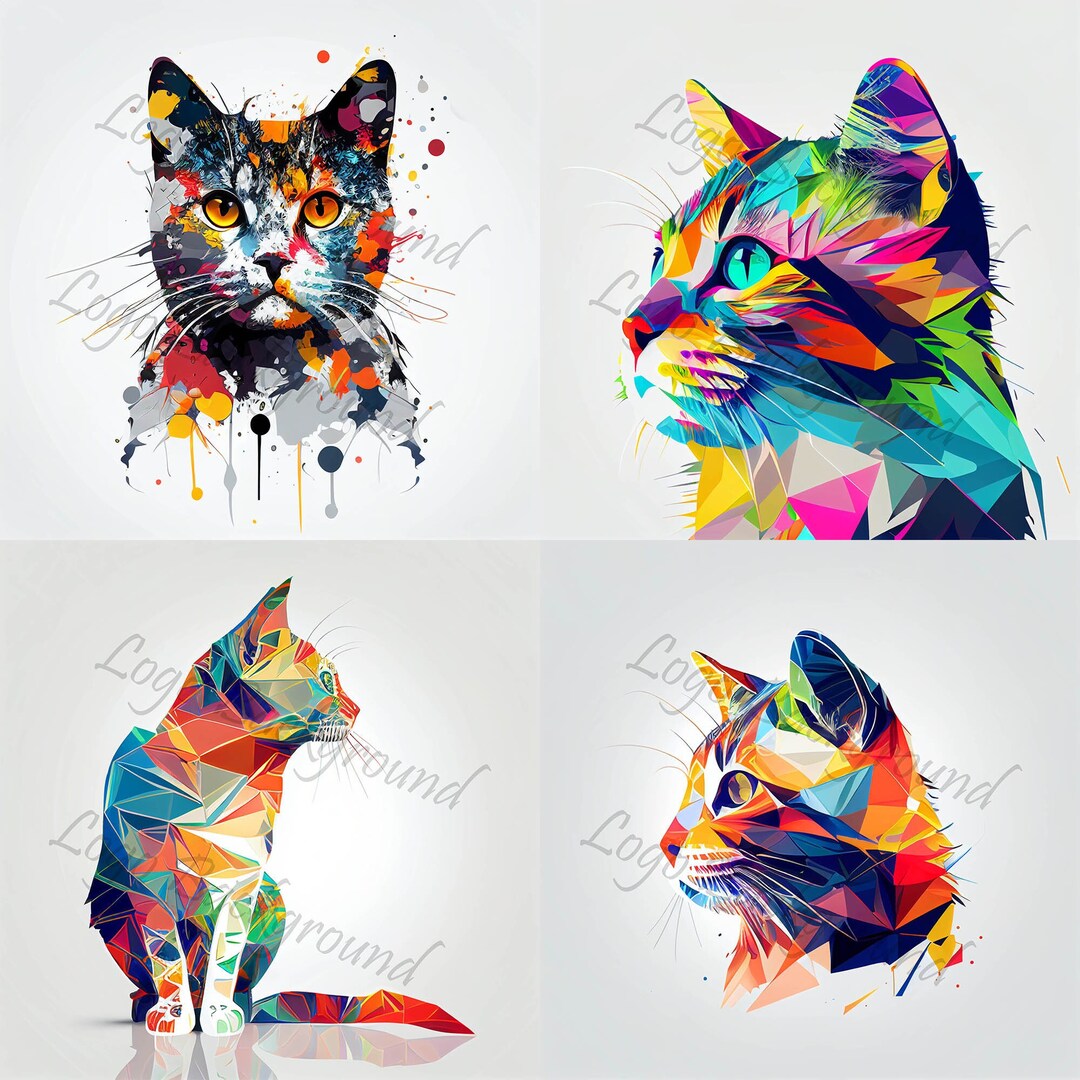 4x Polygon Cat Motifs, Logo Animals, High-resolution Jpgs, 300 Dpi ...