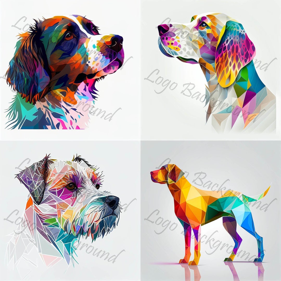 4x Polygon Dog Motifs, Logo Animals, High-resolution Jpgs, 300 Dpi ...