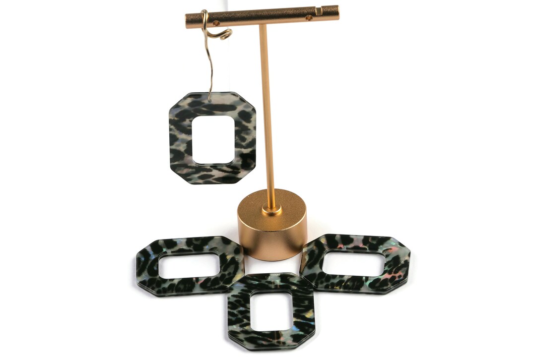 Black PVC Rectangle Earring Charm / PVC Rectangle Tortoise Shell Hollow ...