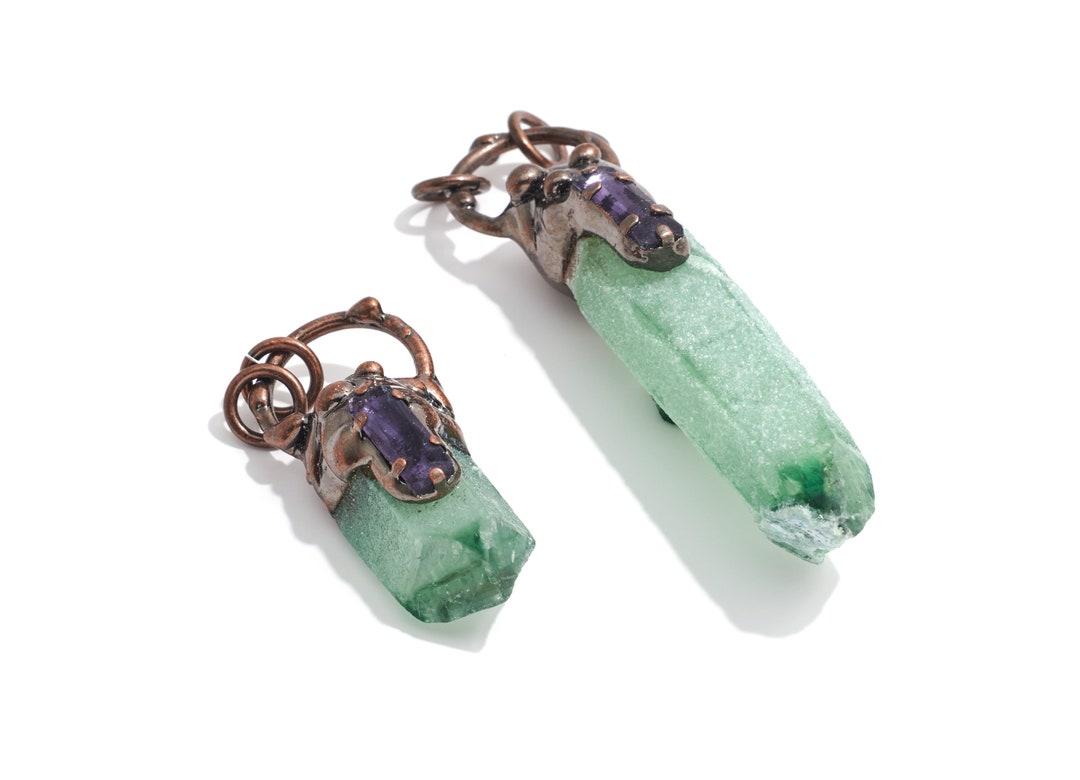 Green Crystal Tower Pendant / Antique Looking Pendant / White Crystal ...