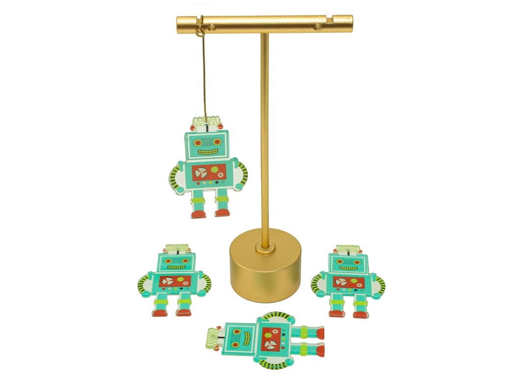 Acrylic Earring Charm / Retro Robot Charm / Transparency Charm / Green ...