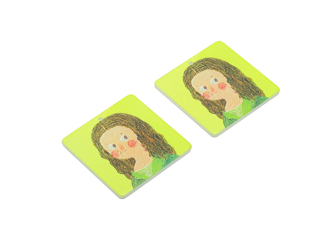 Acrylic Mona Lisa Painting Charms / Cute Version Square Portrait Charms ...