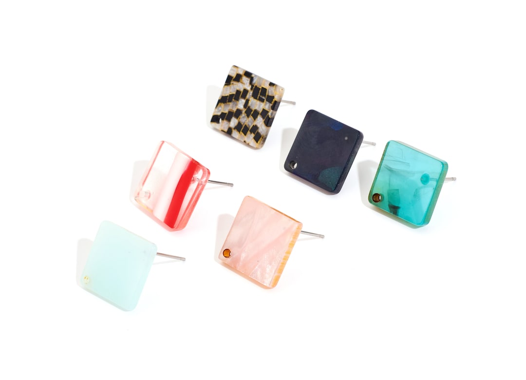 Acrylic Square Earring Stud / Transparent Earring Post Connector / Mini ...