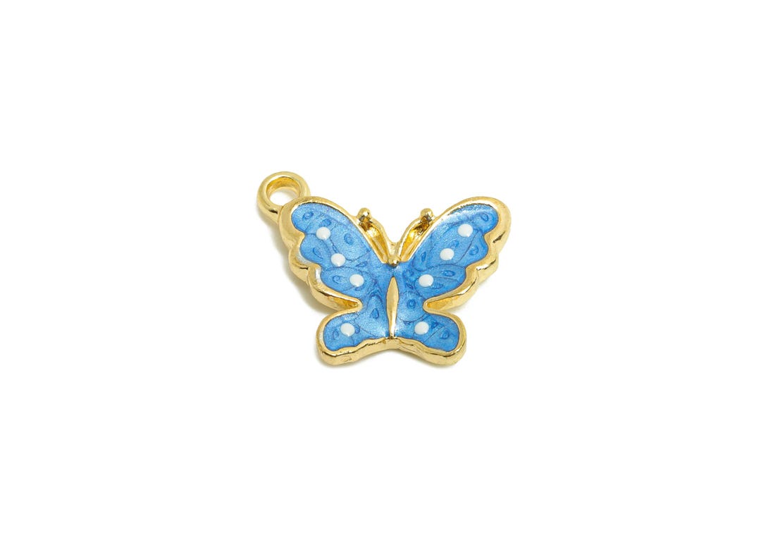 Enamel Blue Butterfly Charm / KC Gold Tone Plating / Alloy Insect Charm ...