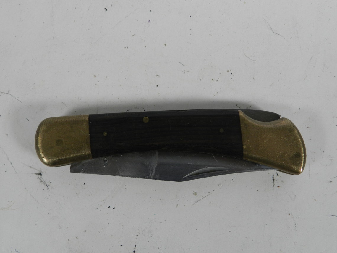 Vintage Klein Tools 44037 Wood Handle Folding Lockback Knife 3.5" Blade ...