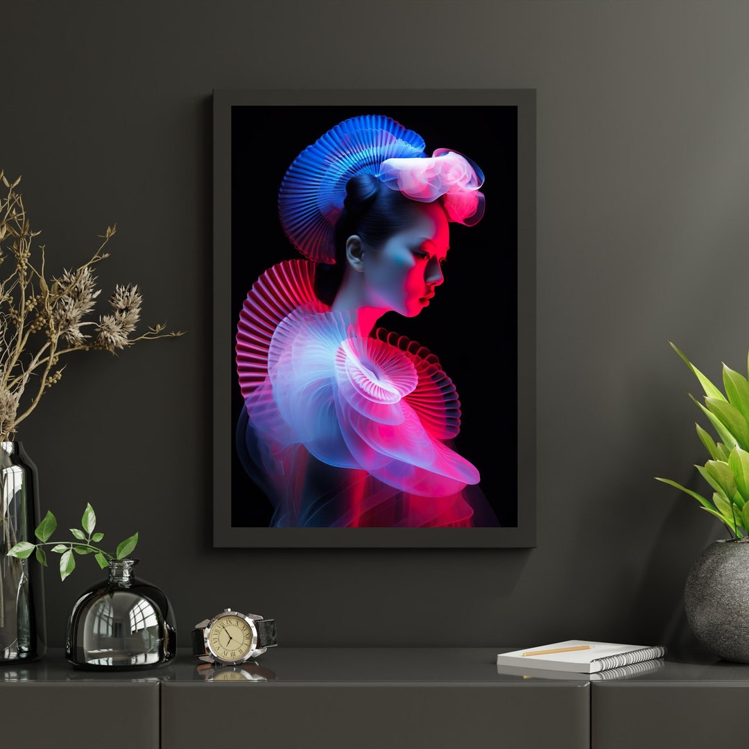 Neon Luminous Geisha Print | PRINTABLE Wall Art | Digital Download ...